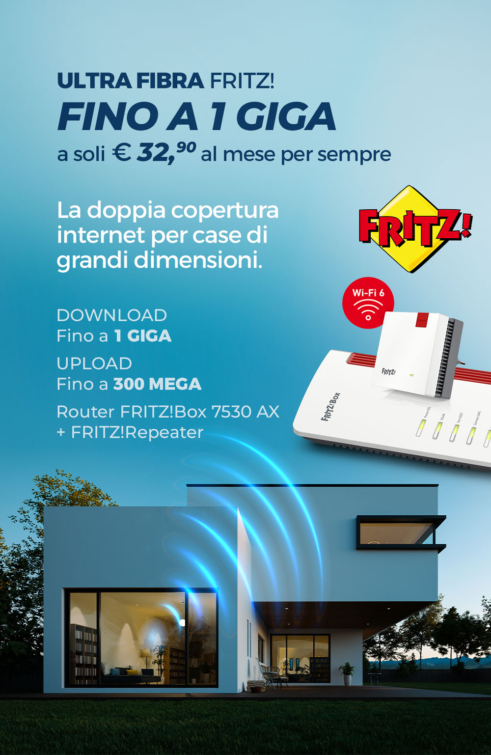 Ultra Fibra FRITZ! con Router e Repeater inclusi ad un prezzo bloccato ...